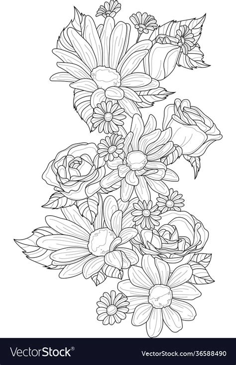 Realistic Mix Flowers Bouquet With Roses Camomile Vector Image