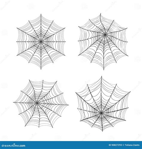Vector Illustration Of Spider Web Silhouette Set For Halloween