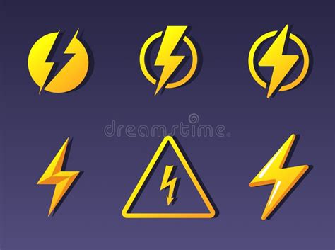 Symbols Of Electricity Yellow Lightning Bolts And Warning Signs