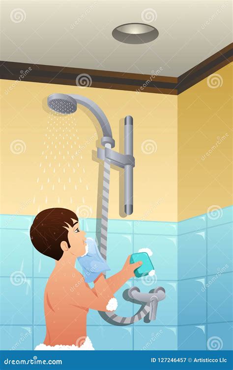 Muchacho Que Toma El Ejemplo De La Ducha Ilustración Del Vector