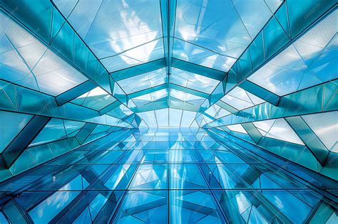 Blue Glass Roof With Geometric Shapes Glass Ceiling Premium Ai