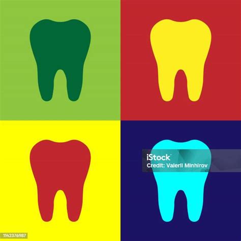 컬러 배경에 고립 된 색상 치아 아이콘 치과 진료소 또는 치과 의사 의료 센터 및 치약 패키지에 대 한 치아 기호입니다 평면 디자인입니다 벡터 일러스트 개념에 대한 스톡