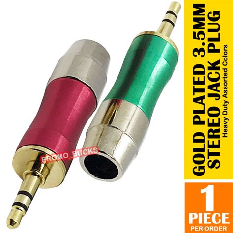 3 Pole 35mm Stereo Audio Jack Plug Adapter Gold Plated Assorted Colors