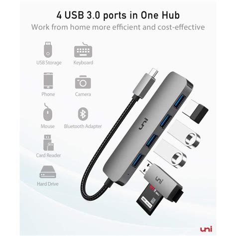 Uni Usb C To Usb Hub 4 Ports Aluminum Usb 30 Ports Thunderbolt 3 To