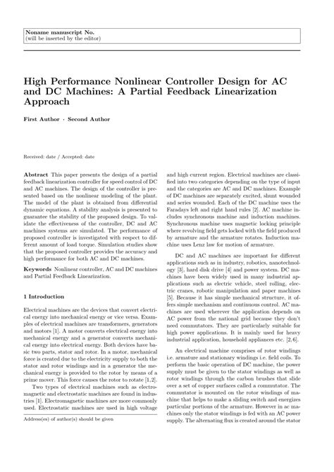 Pdf High Performance Nonlinear Controller Design For Ac And Dc