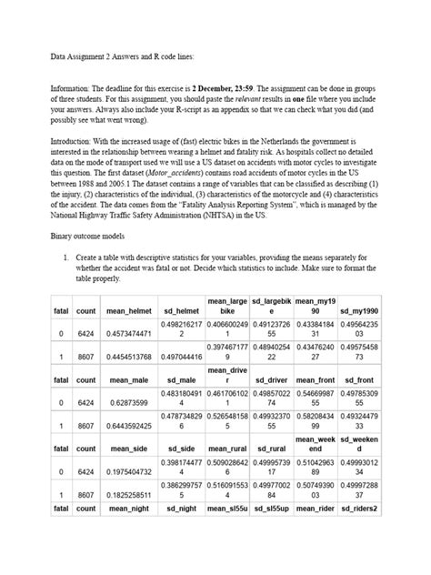 Data Assignment 2 Answers And R Code Lines Pdf Logistic Regression