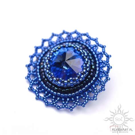 Sapphire, broszka z kryształem Swarovskiego, haft koralikowy - Kuferart ...