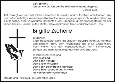 Traueranzeigen Von Brigitte Zscheile Trauer Anzeigen De