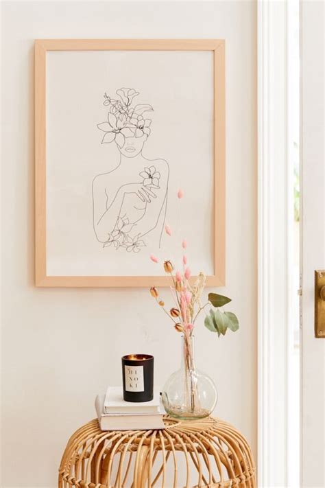 Nadja Line Art Woman With Flowers Iv Art Print Urban Outfitters