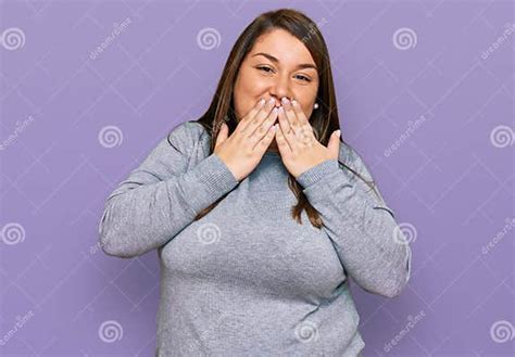 Beautiful Brunette Plus Size Woman Wearing Casual Clothes Laughing And