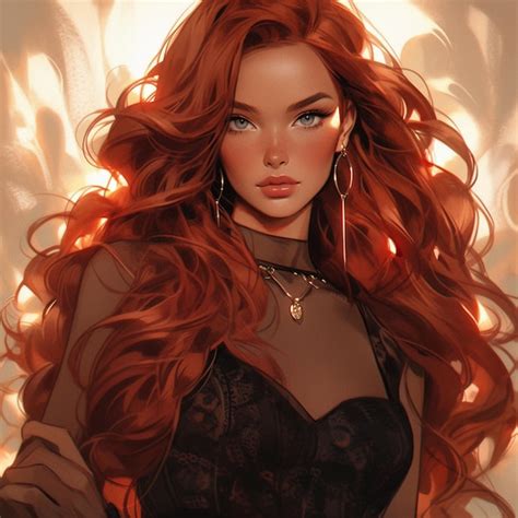 A Close Up Of A Woman With Red Hair And A Black Bra Top Generative Ai