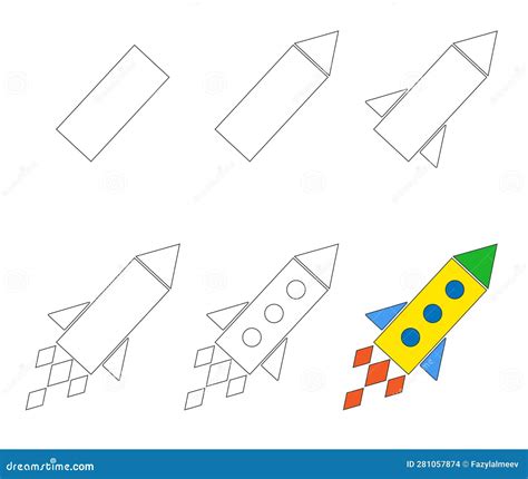 Worksheet Easy Guide To Drawing Cartoon Rocket Simple Step By Step
