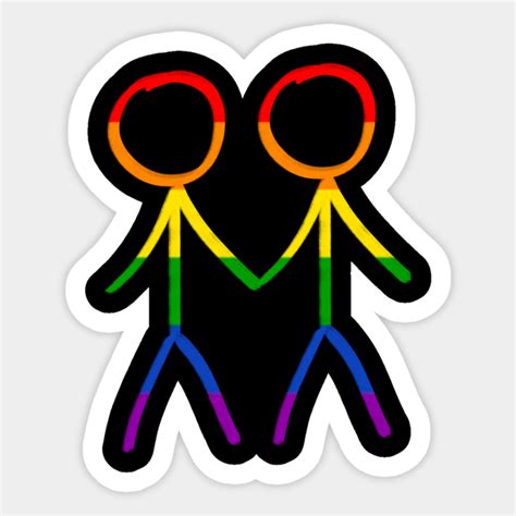 Stick Figure Drawing Of Two Gay Men Holding Hand In Rainbow Colors For