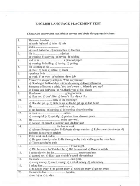 english language placement test pdf
