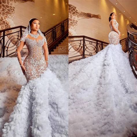Customizable Crystal Lace Mermaid Layered Prom Dress With Pleated Tulle