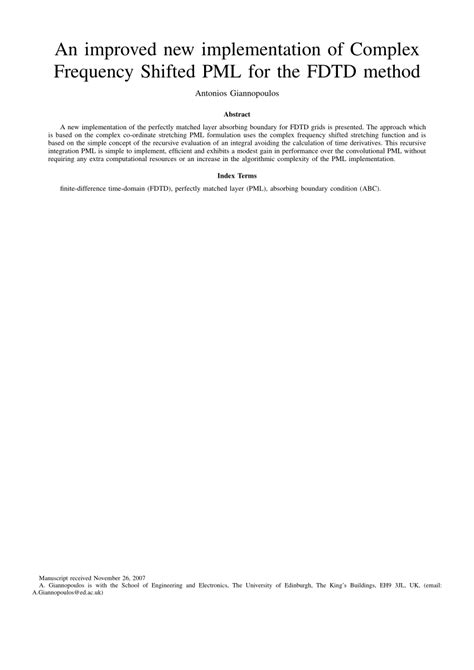 Pdf An Improved New Implementation Of Complex Frequency Shifted Pml