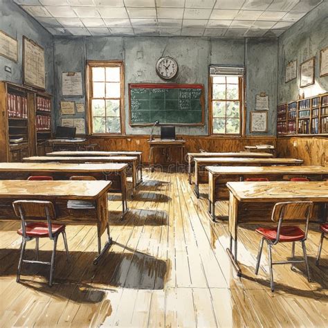 Sketch Of School Classroom Ai Generative Illustration Stock
