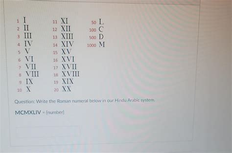 Solved Question: Write the Roman numeral below in our Hindu | Chegg.com