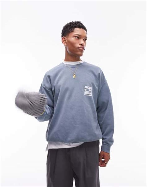 Topman Oversize Sweatshirt In Verwaschenem Blau Mit „archives Of