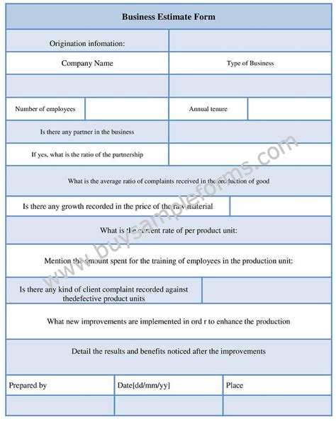 Business Estimate Form Template Word Format Download