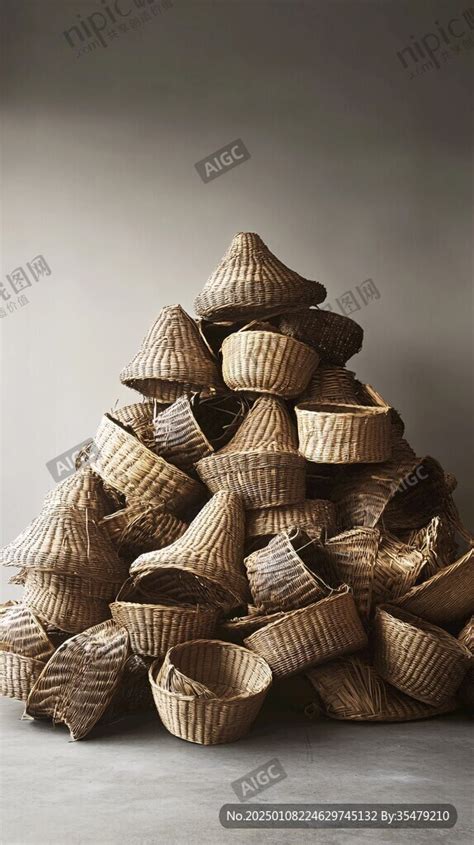 Ai创作图棕编斗笠 鱼笆篓 竹篾斗笠 篾片竹编 一箩筐冬笋 竹编斗笠 创意竹编 竹编鱼斗 竹筐合成素材 藤条编制容器 香草编制品 草制品香草编制品 木编磐 篾编斗笠 艺术草编 昵图网