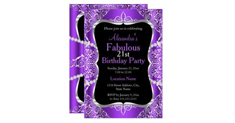 21st Birthday Party Purple Silver Black Invitation