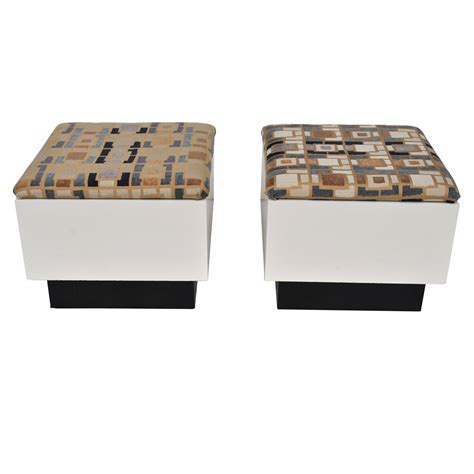 Pair Of Mid Century Plinth Based Ottomans In The Manner Of Milo Baughm Metro Retro Furniture