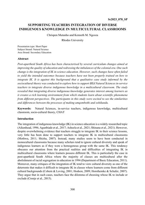 Pdf Supporting Teachers Integration Of Diverse Indigenous Knowledge