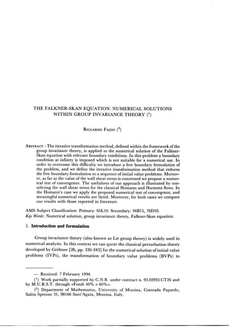 Pdf The Falkner Skan Equation Numerical Solutions Within Group Invariance Theory