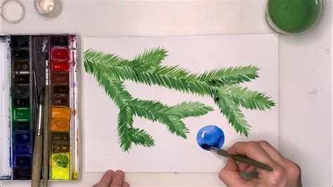 Рисуем ветку ёлки с шарами Как нарисовать новогоднюю открытку поэтапно Урок рисования для детей