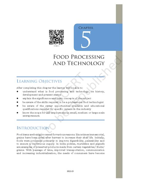 Food Processing Technology Learning Objectives After Completing This