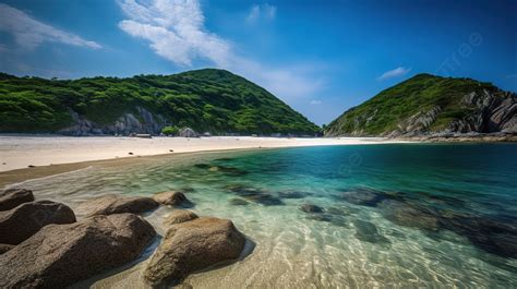 White Sandy Beach With Rocks And Water Background Benten Island On Nou Beach Joetsu City