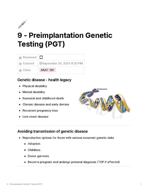 9 Preimplantation Genetic Testing Pgt 💉 9 Preimplantation