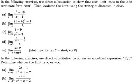 Solved In The Following Exercises Use Direct Substitution Chegg