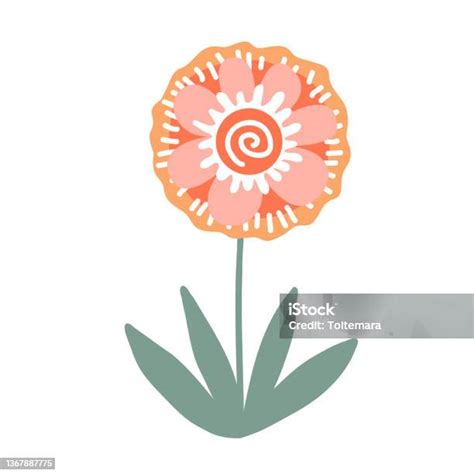 스칸디나비아 스타일의 현대 민속 보헤미안 싱글 고립 된 꽃 플로럴 식물 컷 아웃 장식 요소 스웨덴 민속 드로잉 북유럽 야생화 개념 흰색으로 격리된 벡터 그림 일러스트레이션에