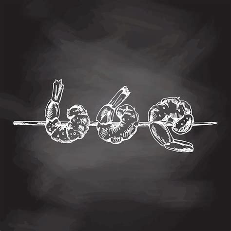 Premium Vector Hand Drawn Vector Sketch Of Cooked Shrimp On A Skewer