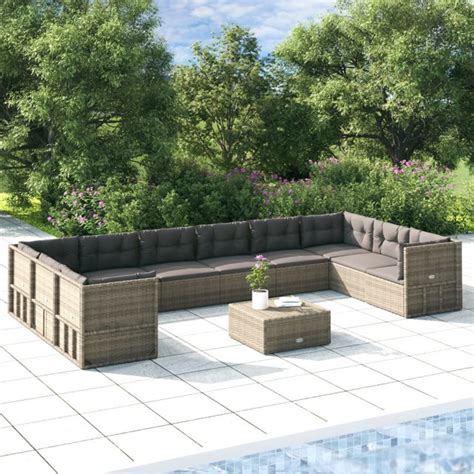 Vidaxl 10 Piece Patio Lounge Set With Cushions Gray Poly Rattan
