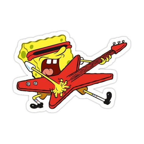 Rocking Spongebob Sticker For Sale By Haylee Lupinetti Spongebob Guitar Stickers Cute