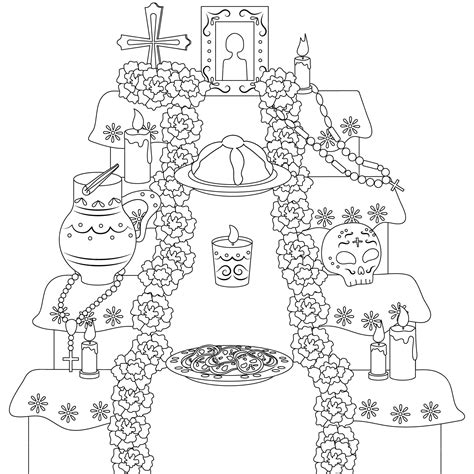 Página Para Colorear De Vector Blanco Y Negro Del Día De Los Muertos
