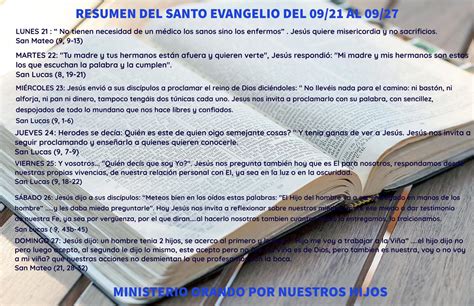Evangelio Lunes Domingo De Septiembre Ministerio Orando Por