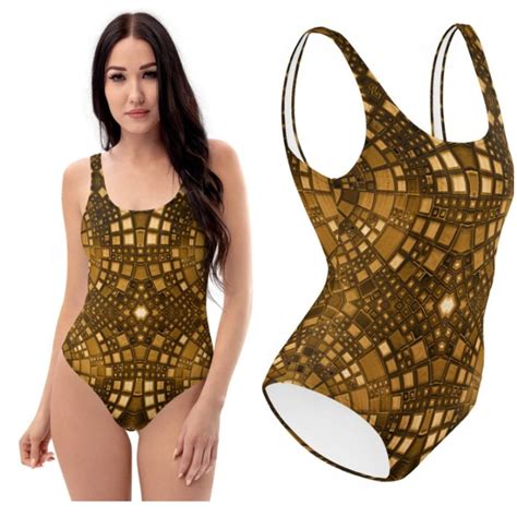 Gold Unique Swimsuit Swimwear One Piece Bathing Suit Womens Cheeky