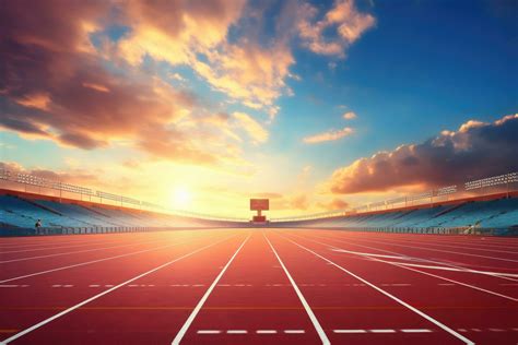 Ai Generated Athletics Track At Sunset 3d Render Illustration Athlete Track Or Running Track