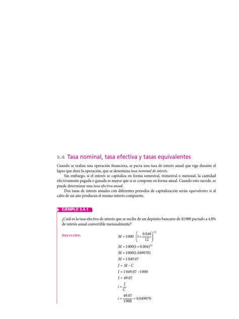 Tasa Nominal Efectiva Y Equivalente Pdf Interés Tasas De Interés