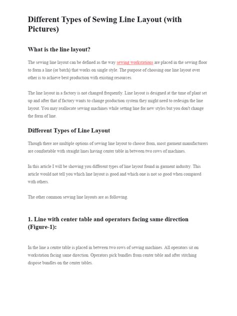 Different Types Of Sewing Line Layout Pdf Sewing Sewing Machine