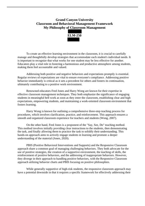 Elm 250 Topic 3 Assignment Classroom And Behavior Management Framework Elm250 Elm250