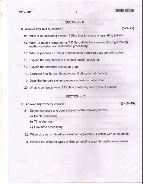 Bangalore University Bca Computer Science Bca 305 Operating System November December 2018