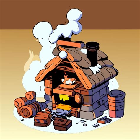 Small Log Hut Smoke Is Coming Out Of It Smoke Is Boiling Smoke Is