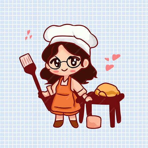 Premium Vector Chibi Kawai Cute Woman Baking A Cake Character
