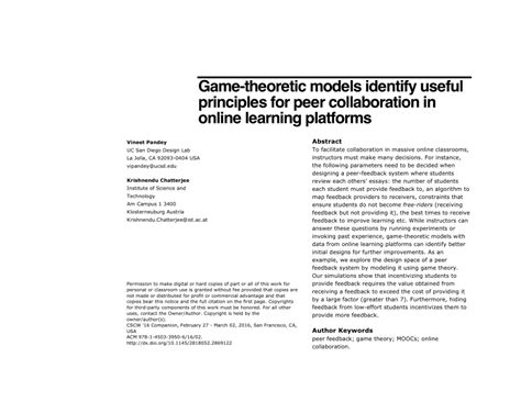 Pdf Game Theoretic Models Identify Useful Principles For Peer
