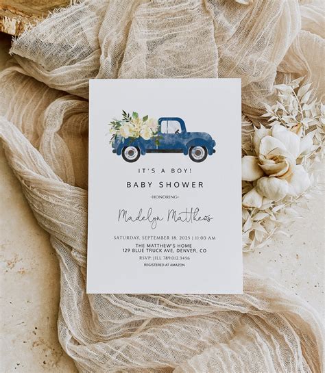 Truck Baby Shower Invitation Navy Blue Vintage Truck Boy Baby Sprinkle Editable Template It